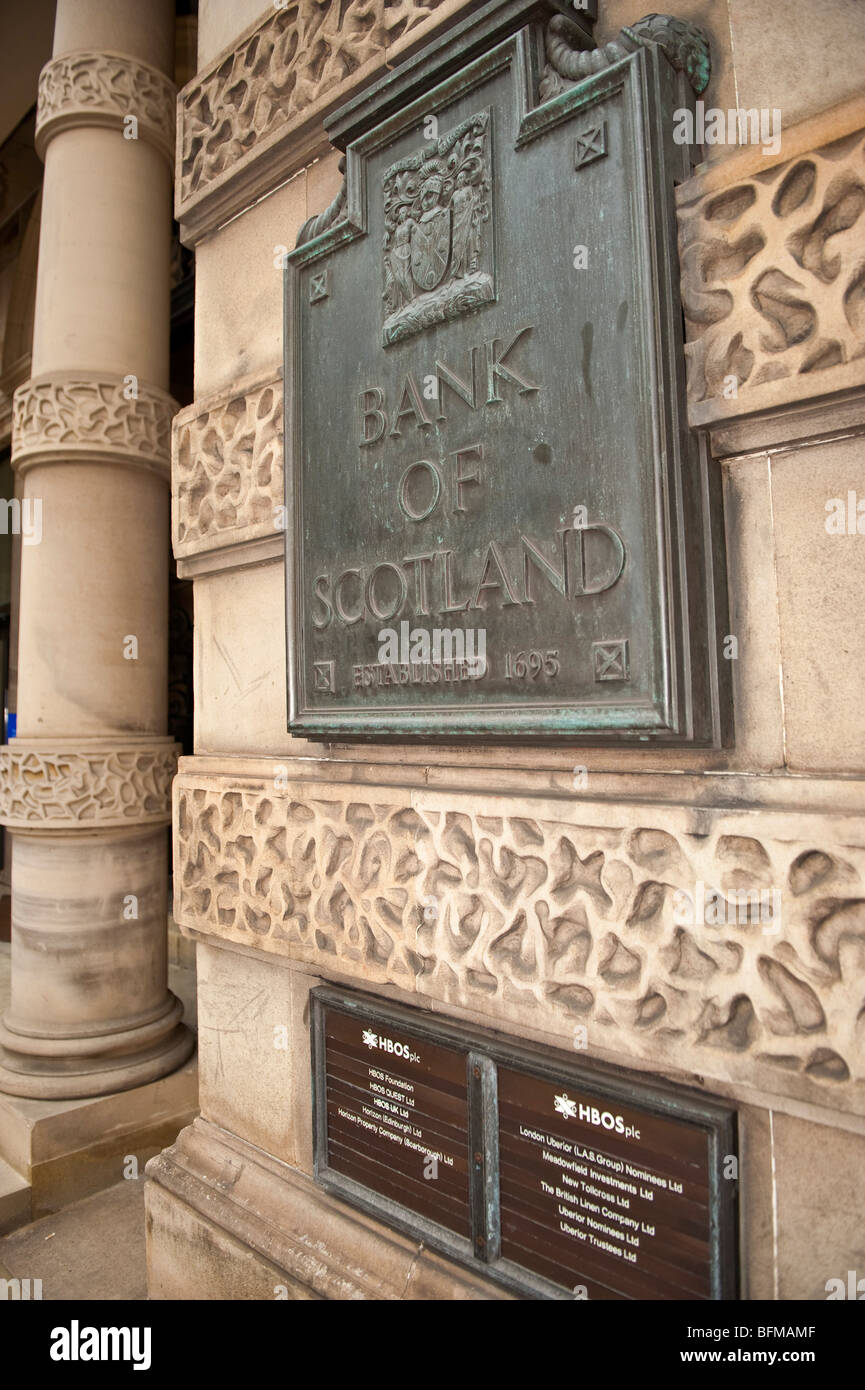Old Bank of Scotland sign outside HBOS headquarters building, The Mound ...