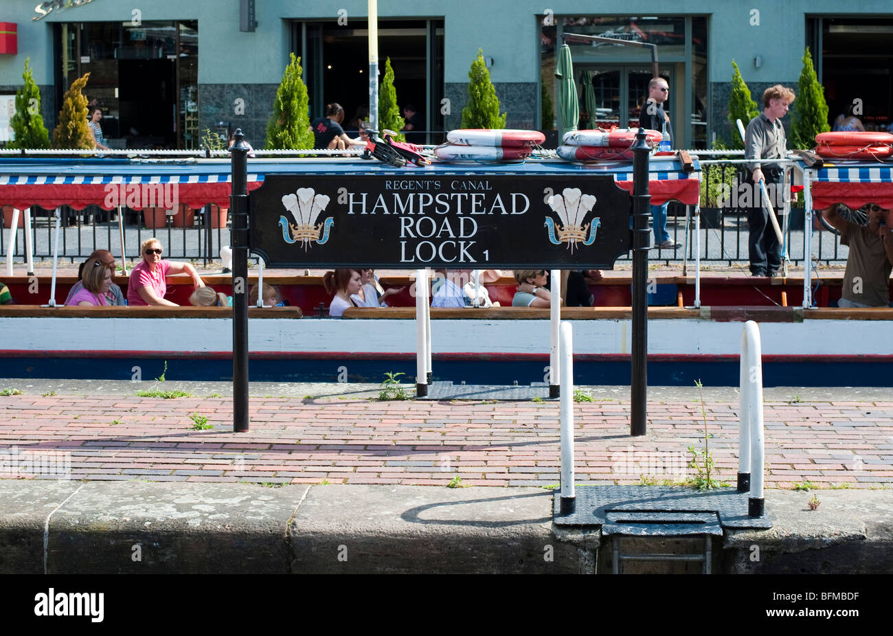 A barge full of tourists passing through Hamstead Road Lock on the ...