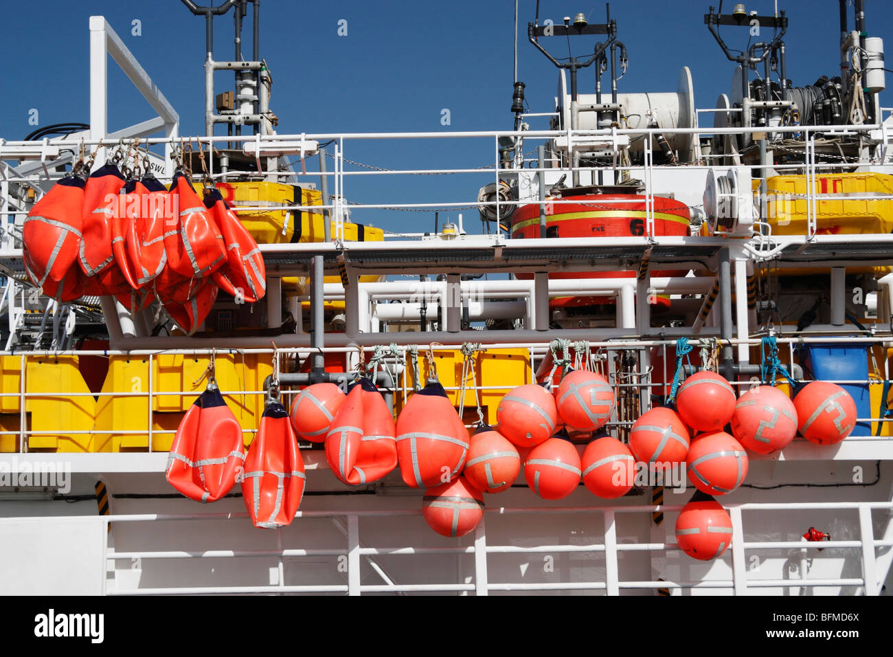 Red buoys on ship Stock Photo - Alamy