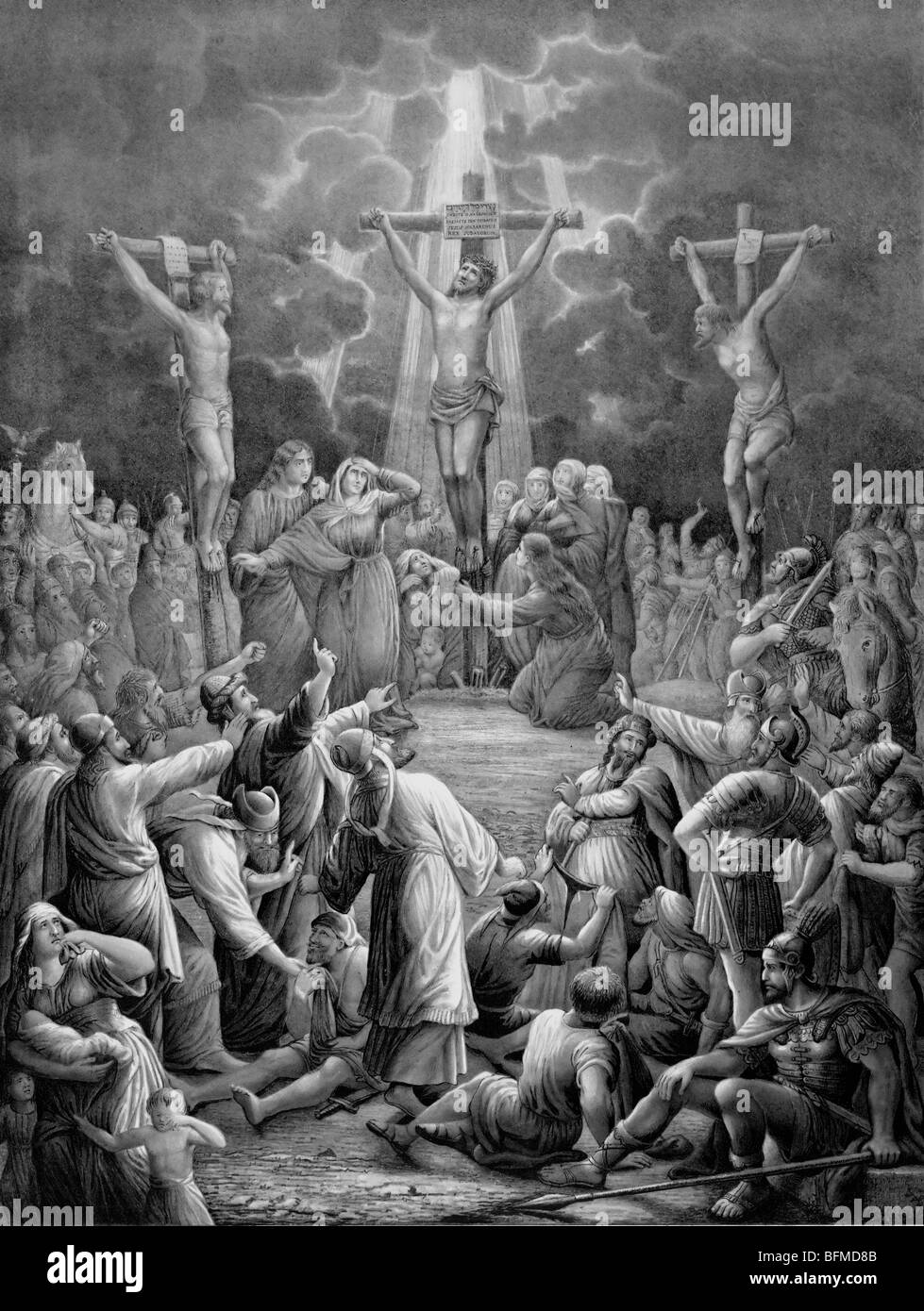 Cross with christ crucified Black and White Stock Photos & Images - Alamy