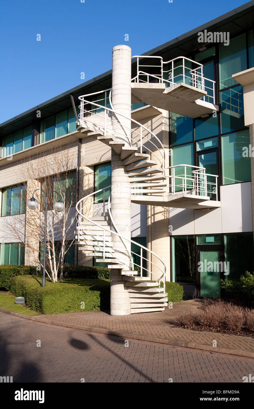 Modern office building fire escape, Theale, Berkshire, England, UK ...