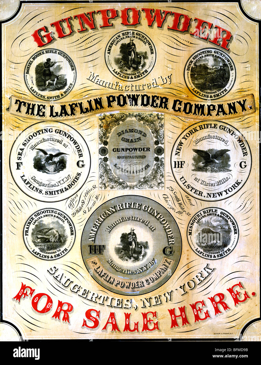 Gunpowder for sale here - Poster circa 1850s Stock Photo - Alamy