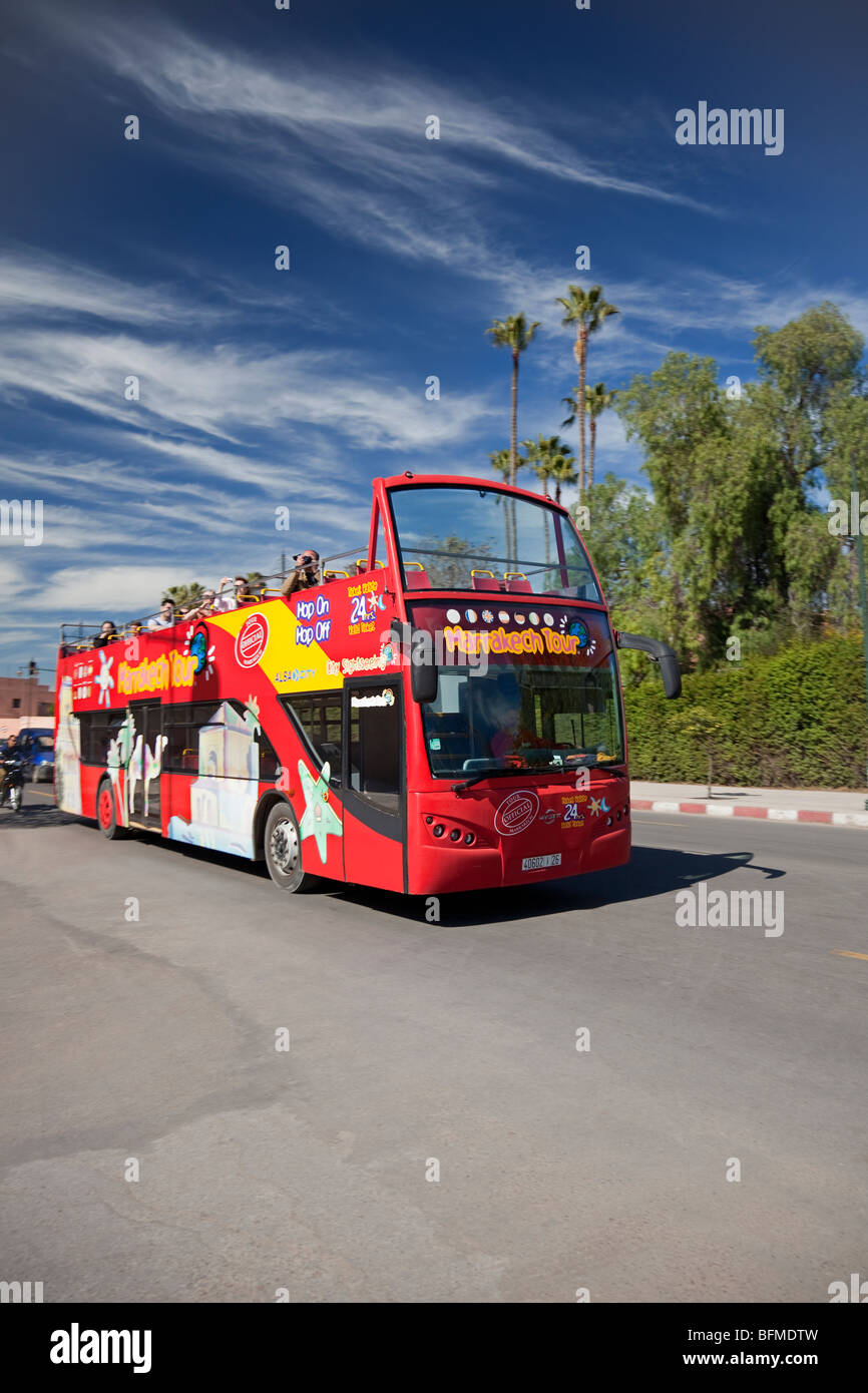 Avenue Mohammed V with passing Tourist Bus, Marrakesh, Morocco Stock ...