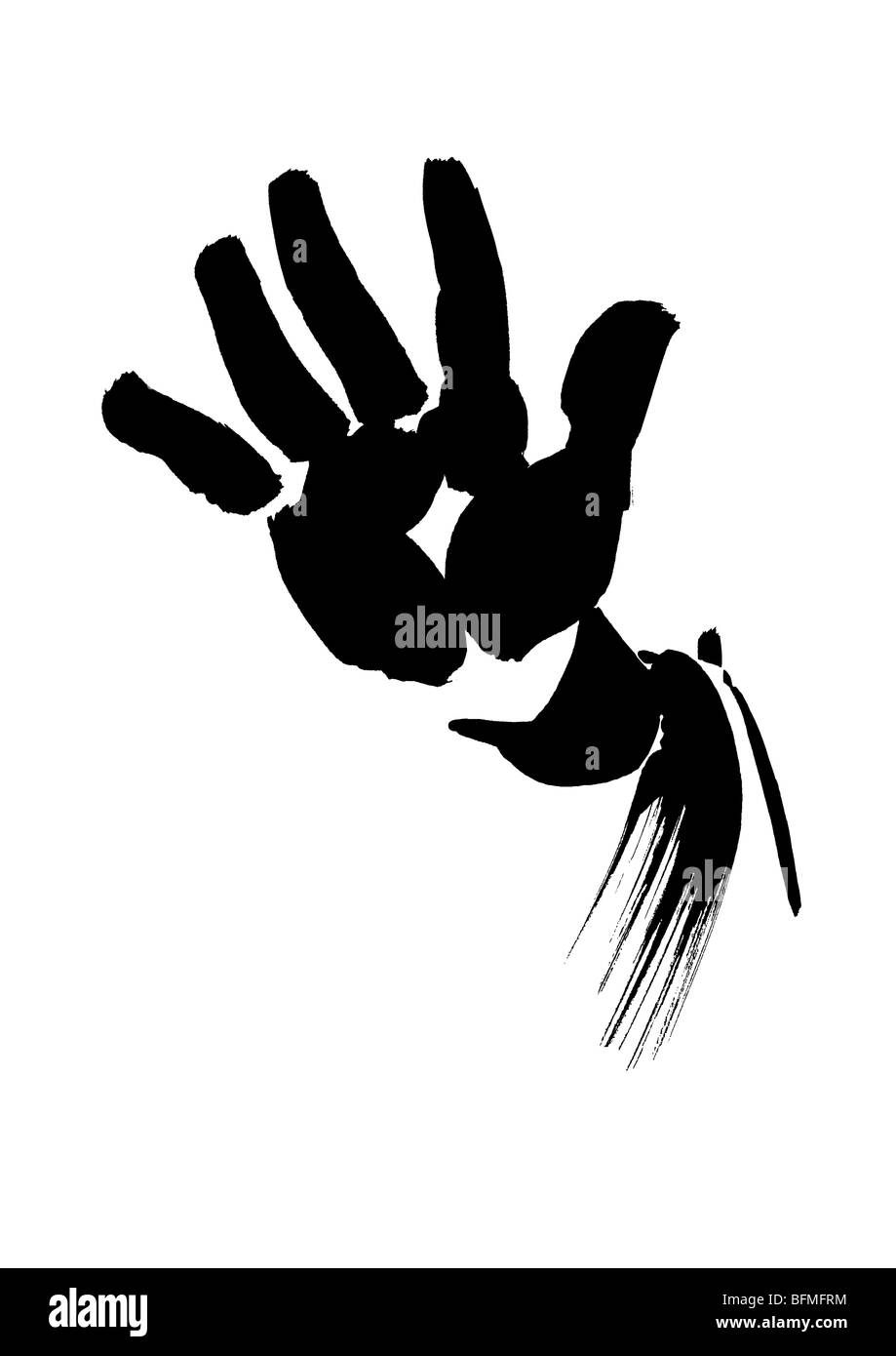 Black Ink Illustration Man Putting His Hand Forward Stock Photo - Alamy
