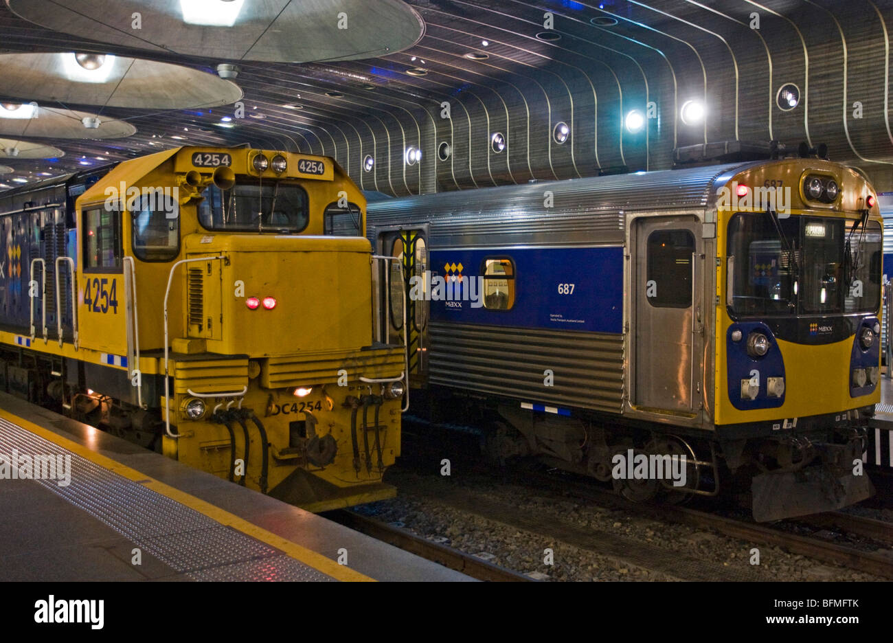 Trains at platform in Britomart Transport Centre Auckland New Zealand ...