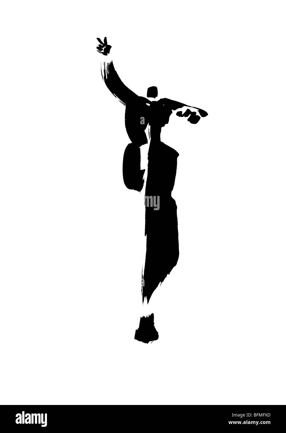 Illustration of businessman running, making peace sign, white ...