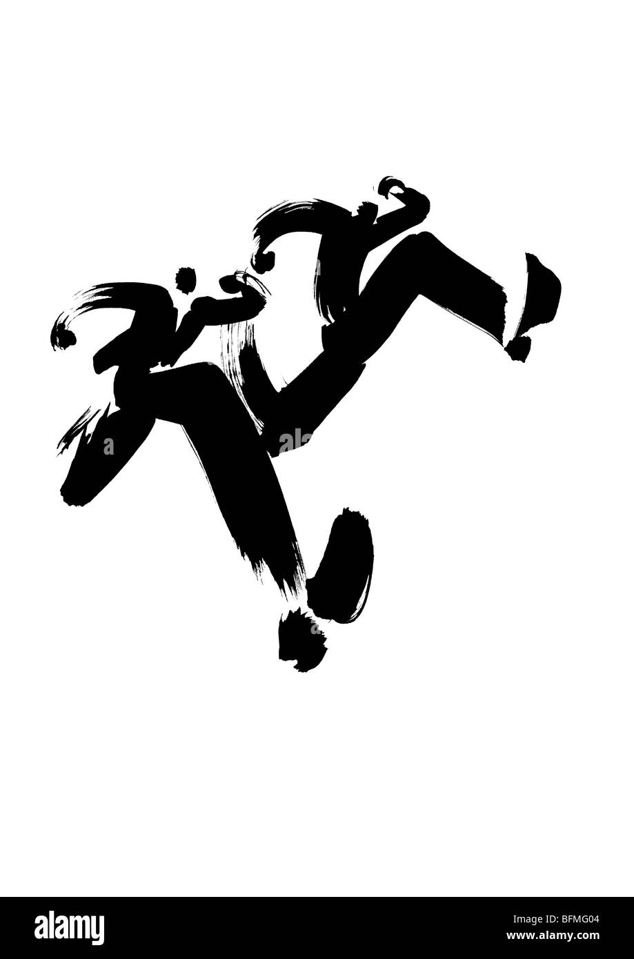 Illustration of businessmen running, white background Stock Photo - Alamy