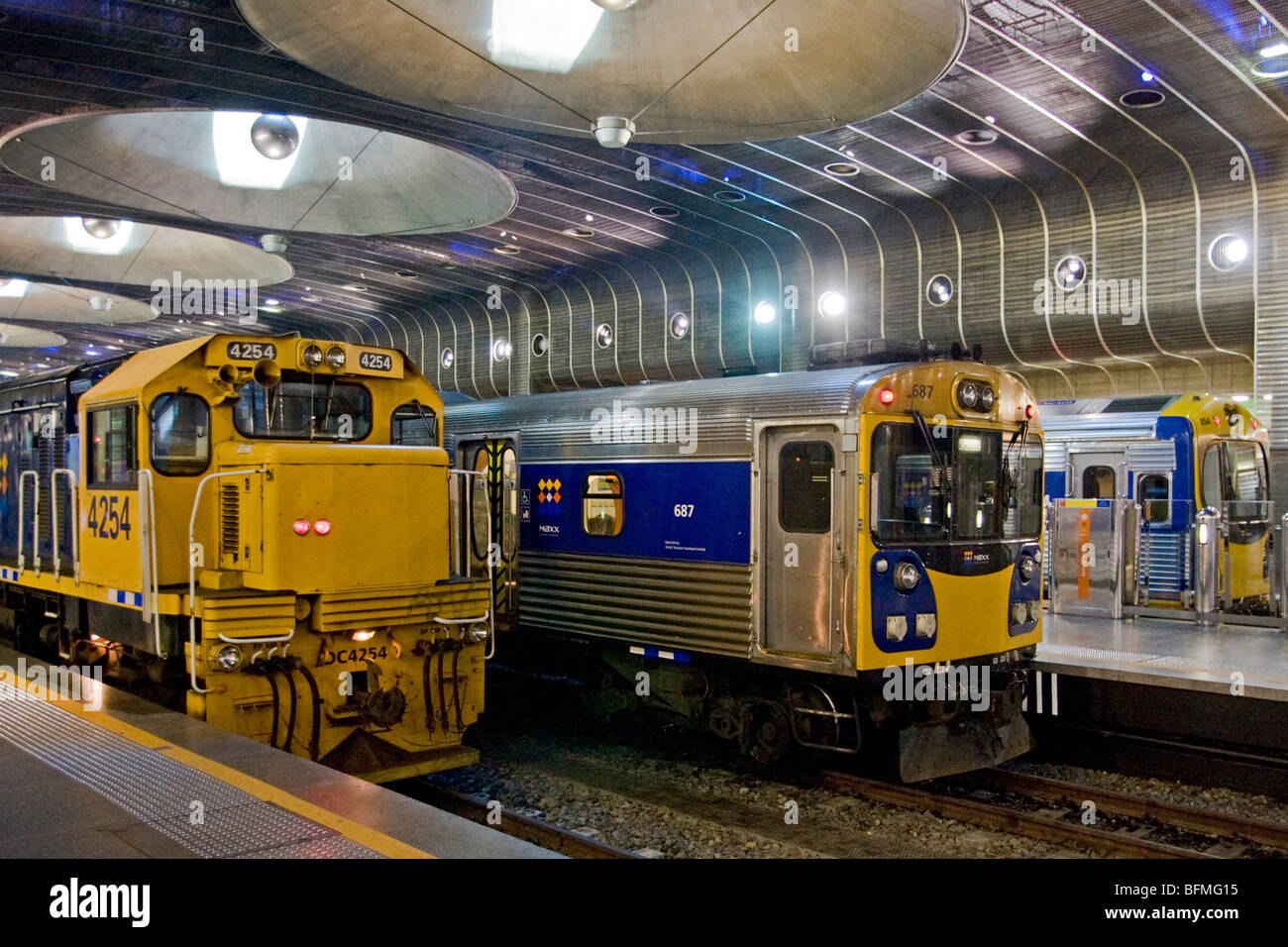 Trains at platform in Britomart Transport Centre Auckland New Zealand ...