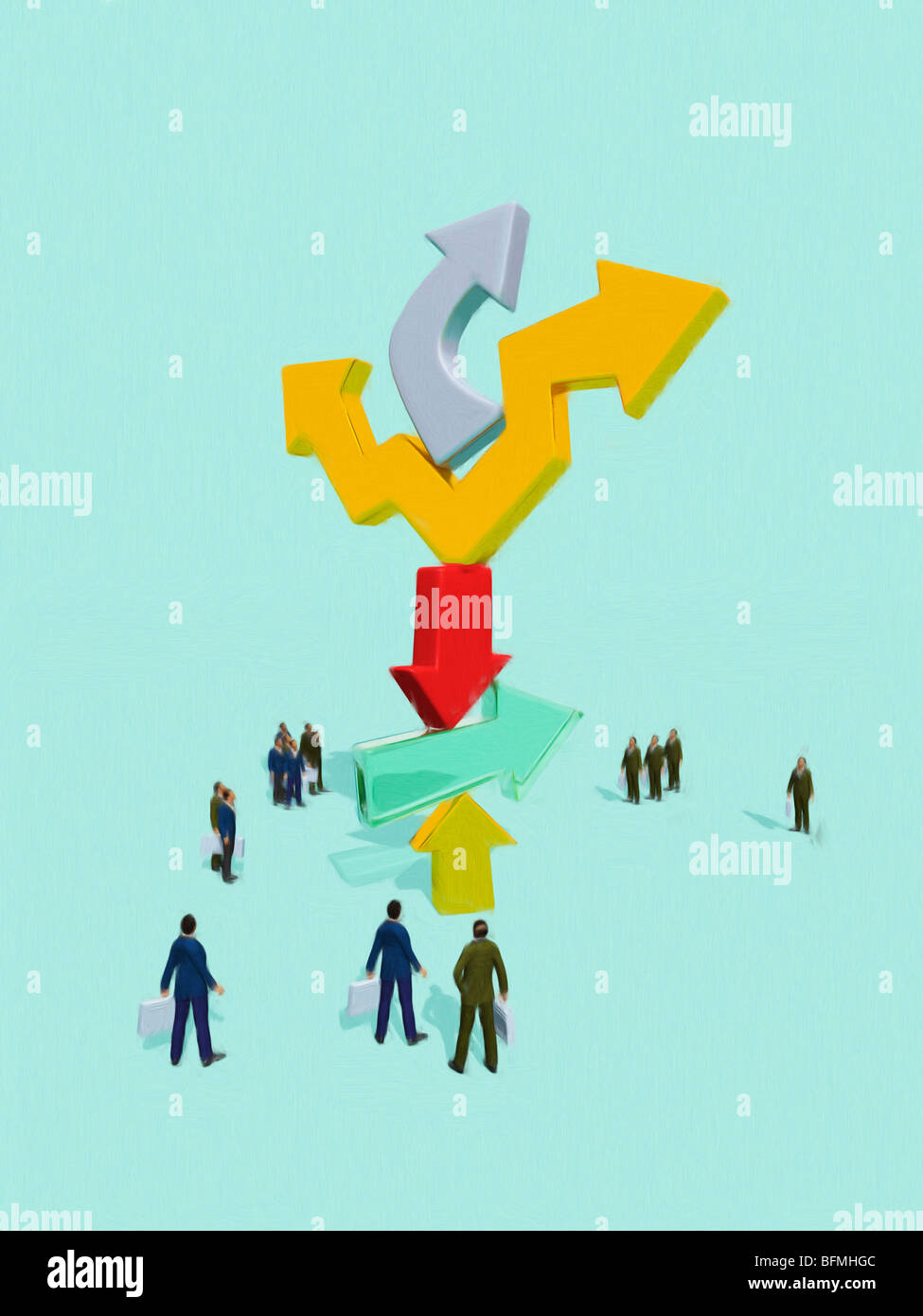 Stack of arrows and businessmen figurines Stock Photo - Alamy