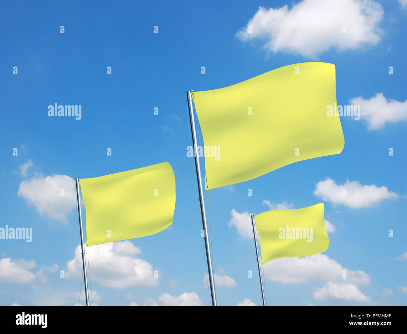 Yellow flags waving in the sky Stock Photo - Alamy
