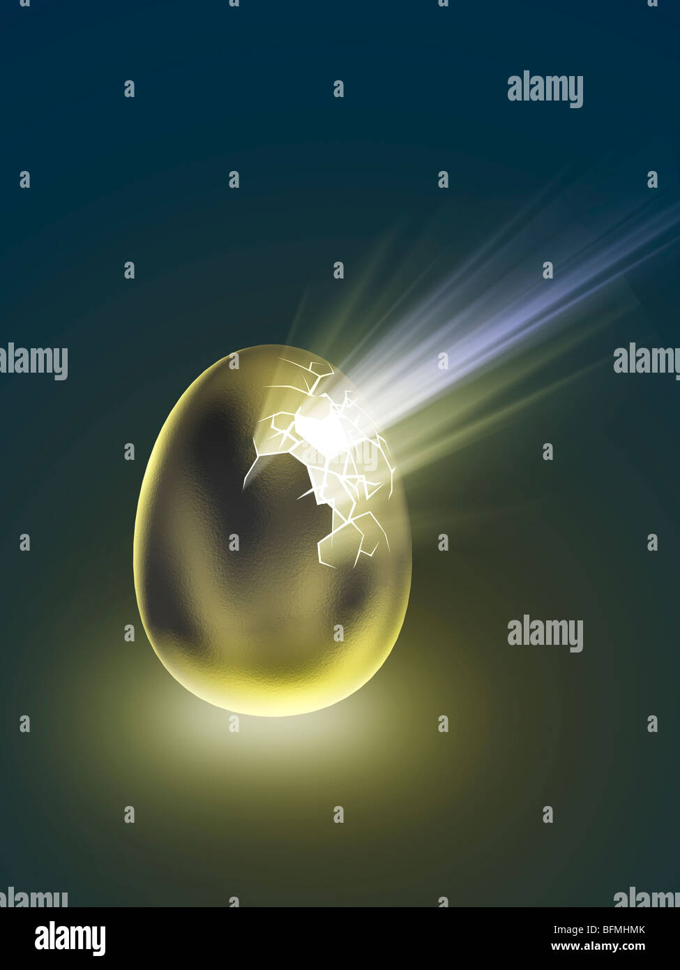 Light coming out of cracked golden egg Stock Photo - Alamy