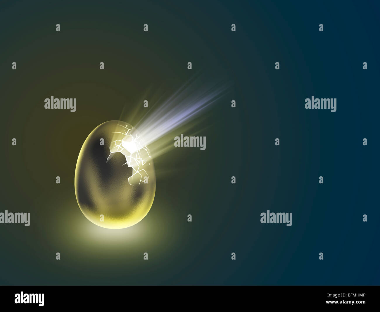 Light coming out of cracked golden egg Stock Photo - Alamy