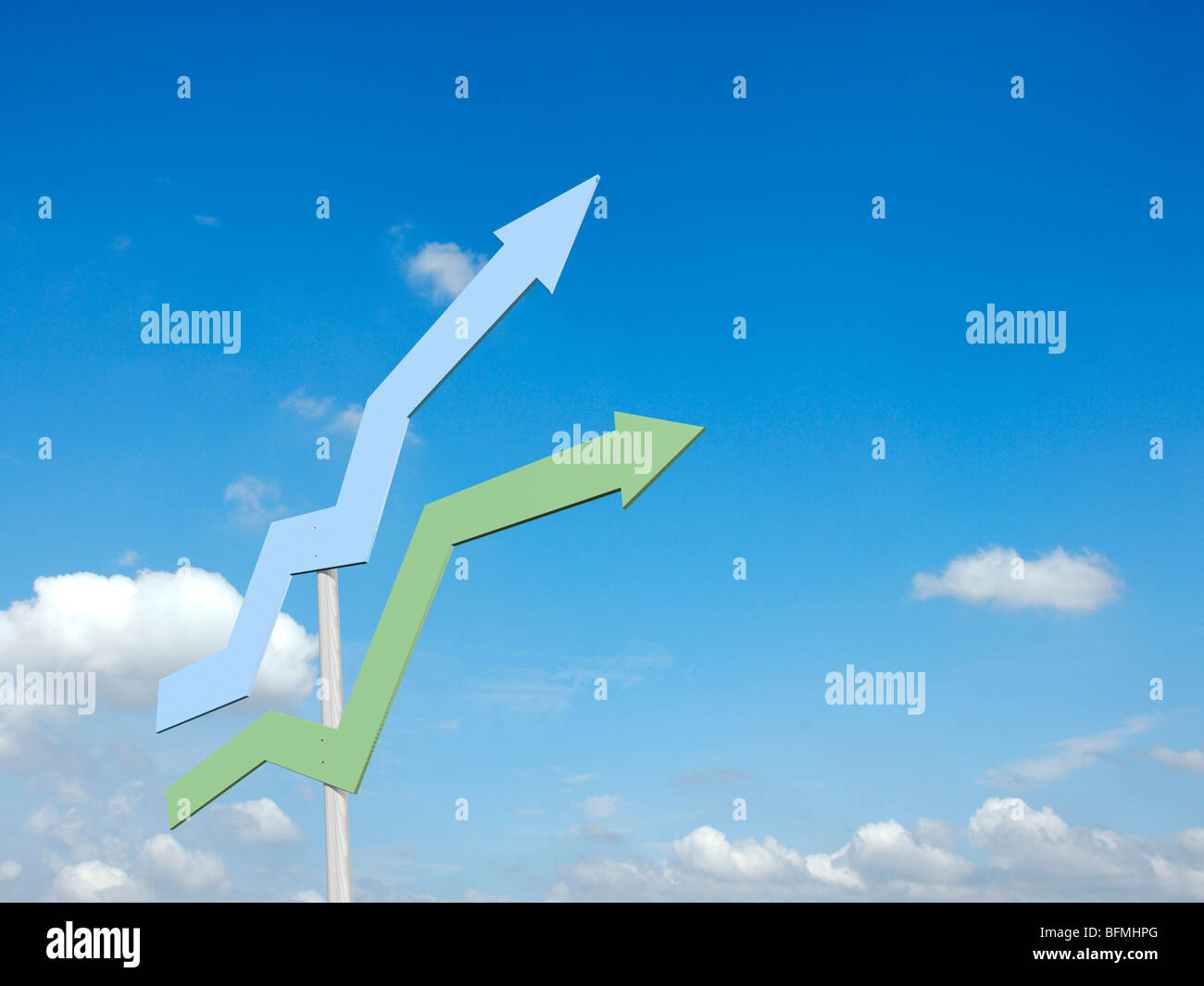 Two arrow signs with sky in background Stock Photo - Alamy