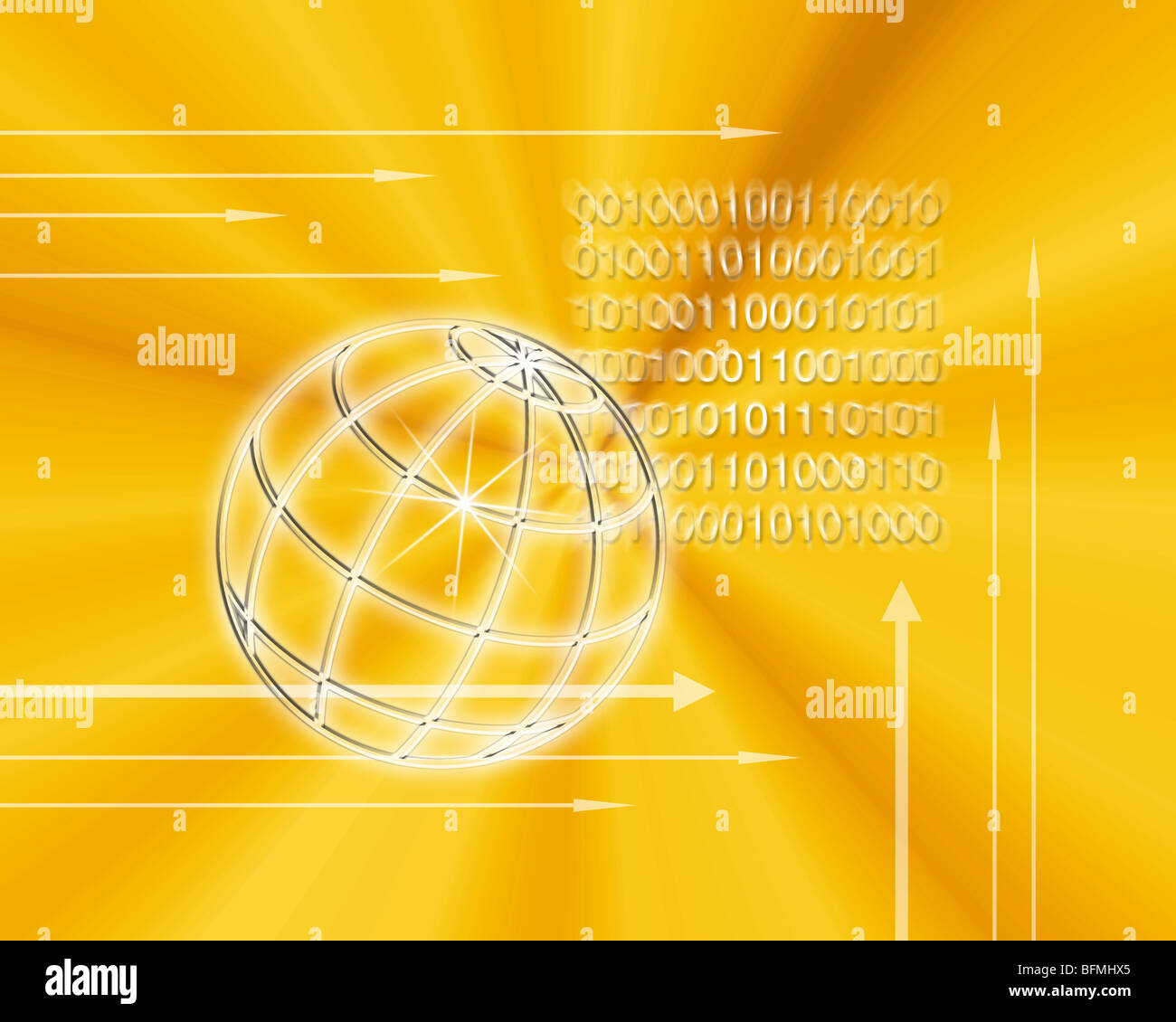 Globe with binary codes and arrows Stock Photo - Alamy
