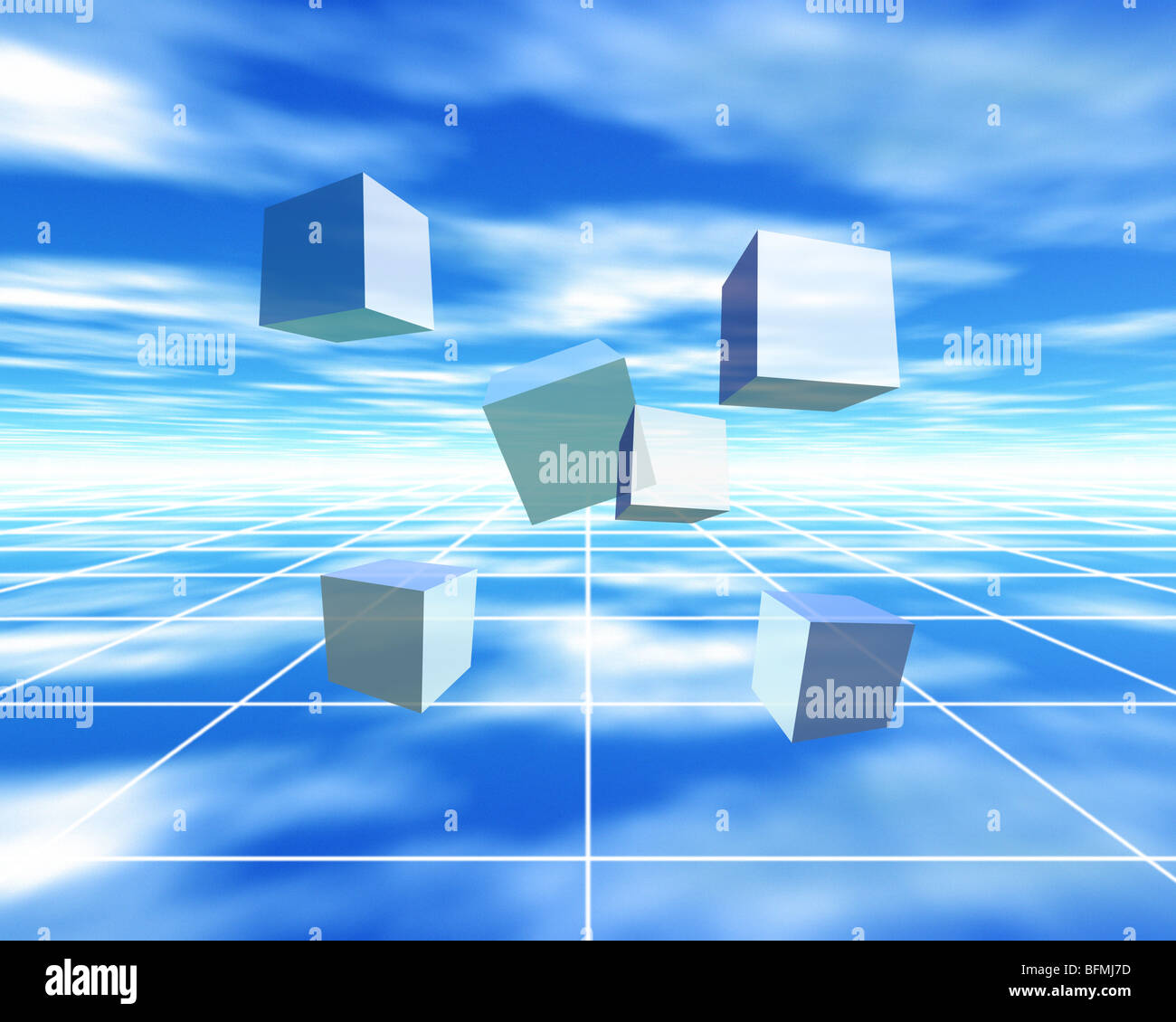 Cubes floating and sky Stock Photo - Alamy