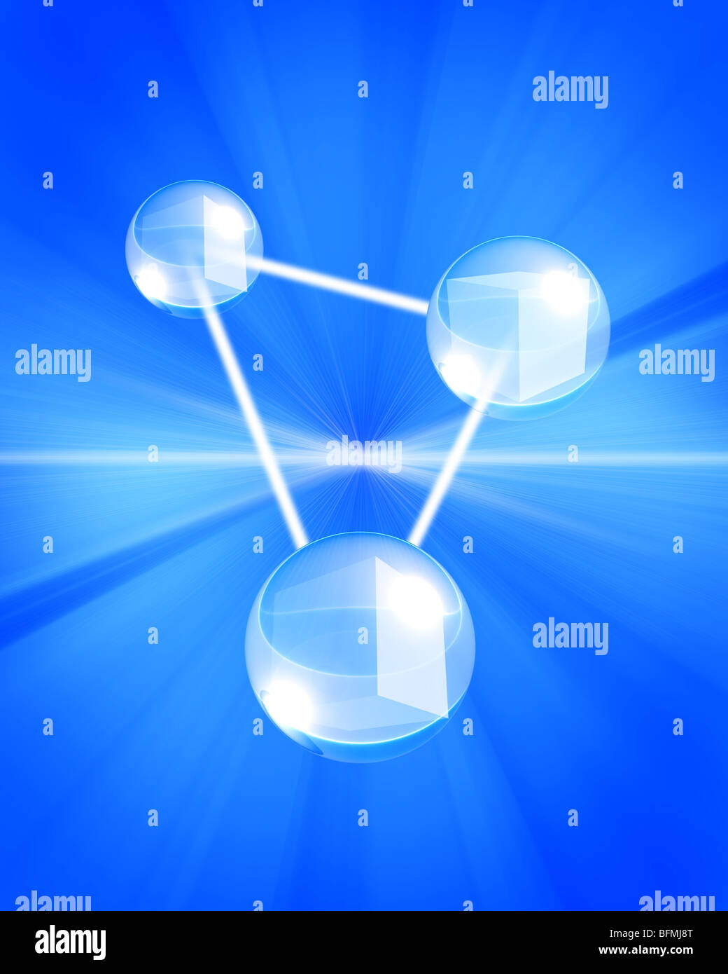 Connected spheres with cubes inside Stock Photo - Alamy