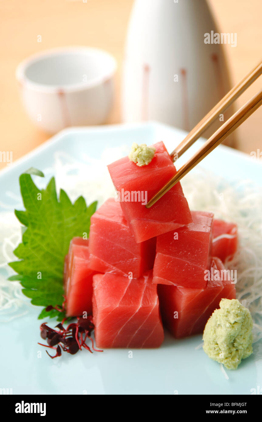 Cubes of raw tuna on plate Stock Photo - Alamy