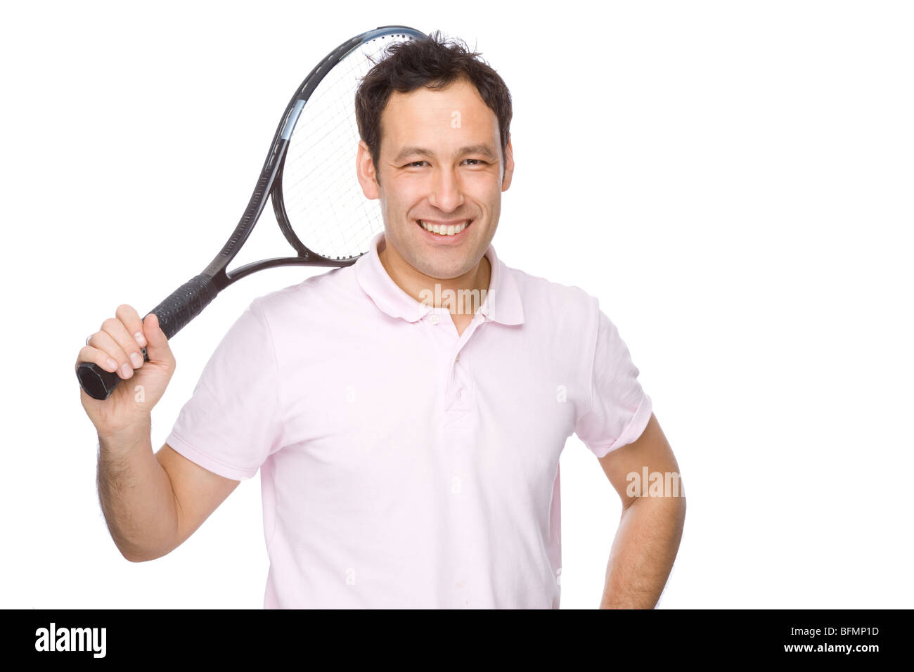 Full isolated studio picture from a young man with tennis racket Stock ...