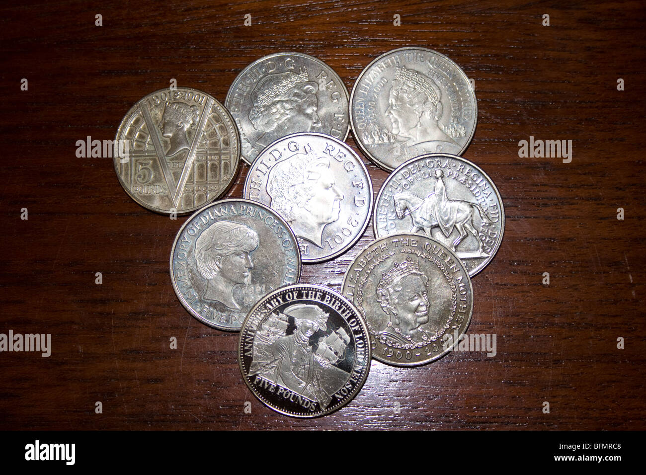 English silver five pound coins Stock Photo - Alamy