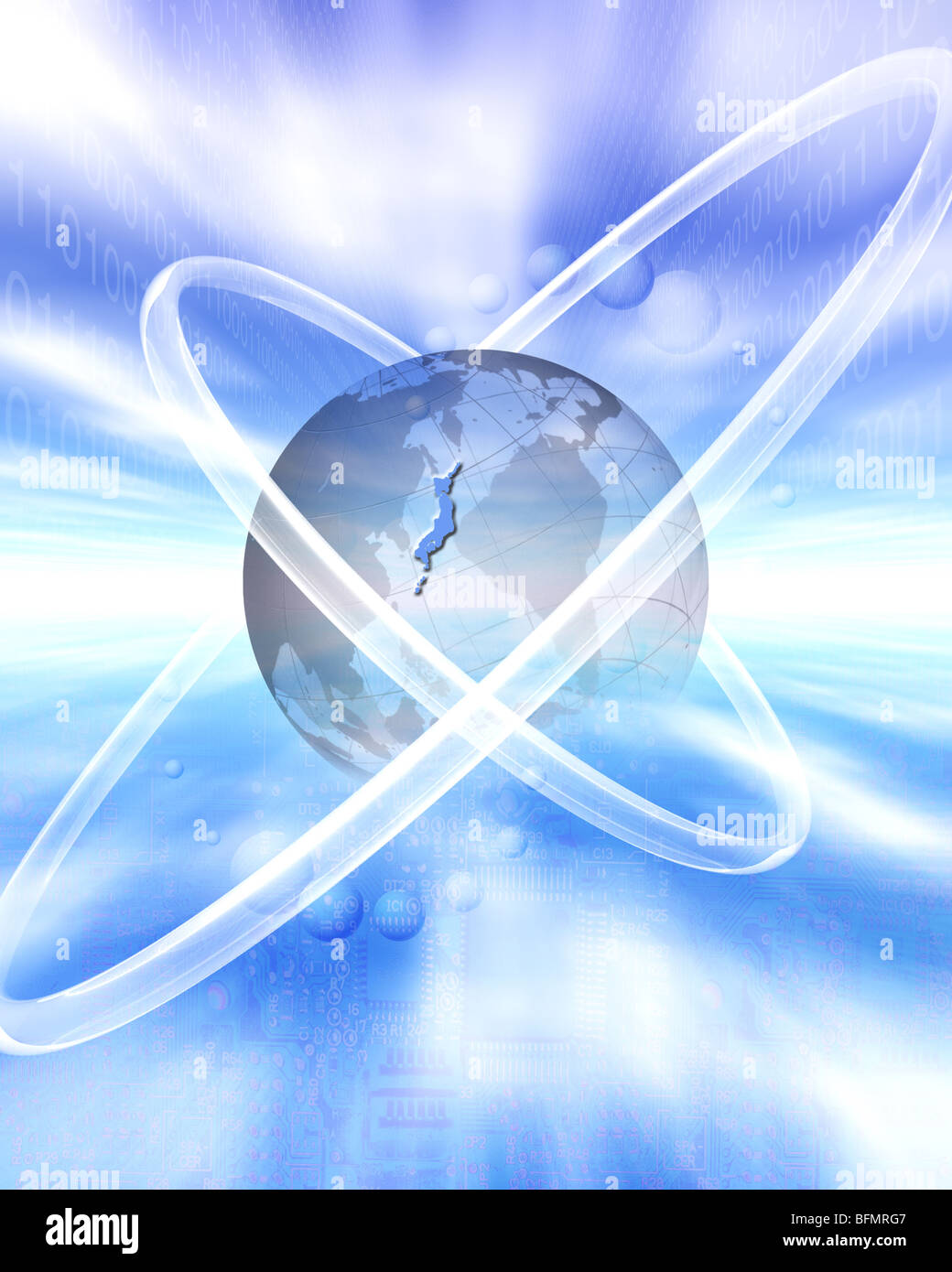 Globe with binary code and circuit board Stock Photo - Alamy