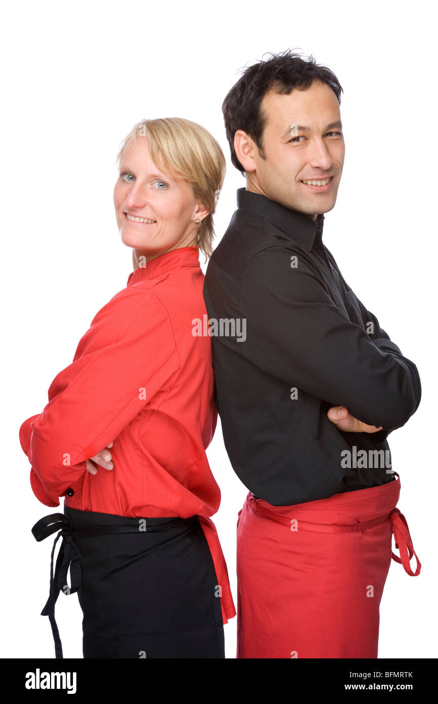 Full isolated studio picture from service people in the restaurant ...