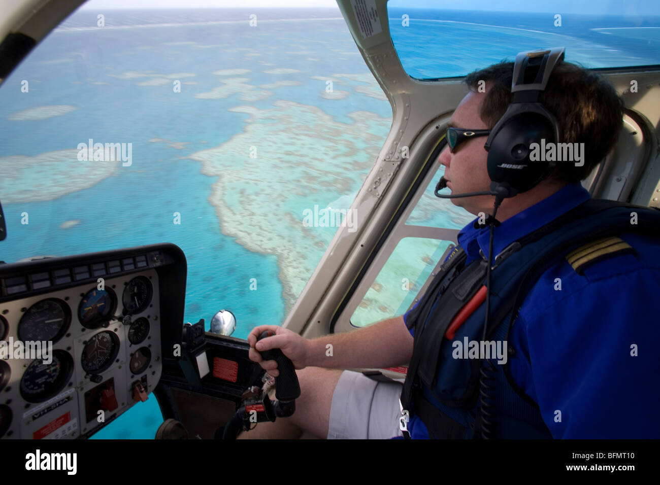 Australia, Great Barrier Reef. Helicopter flight over Hardy Reef near ...