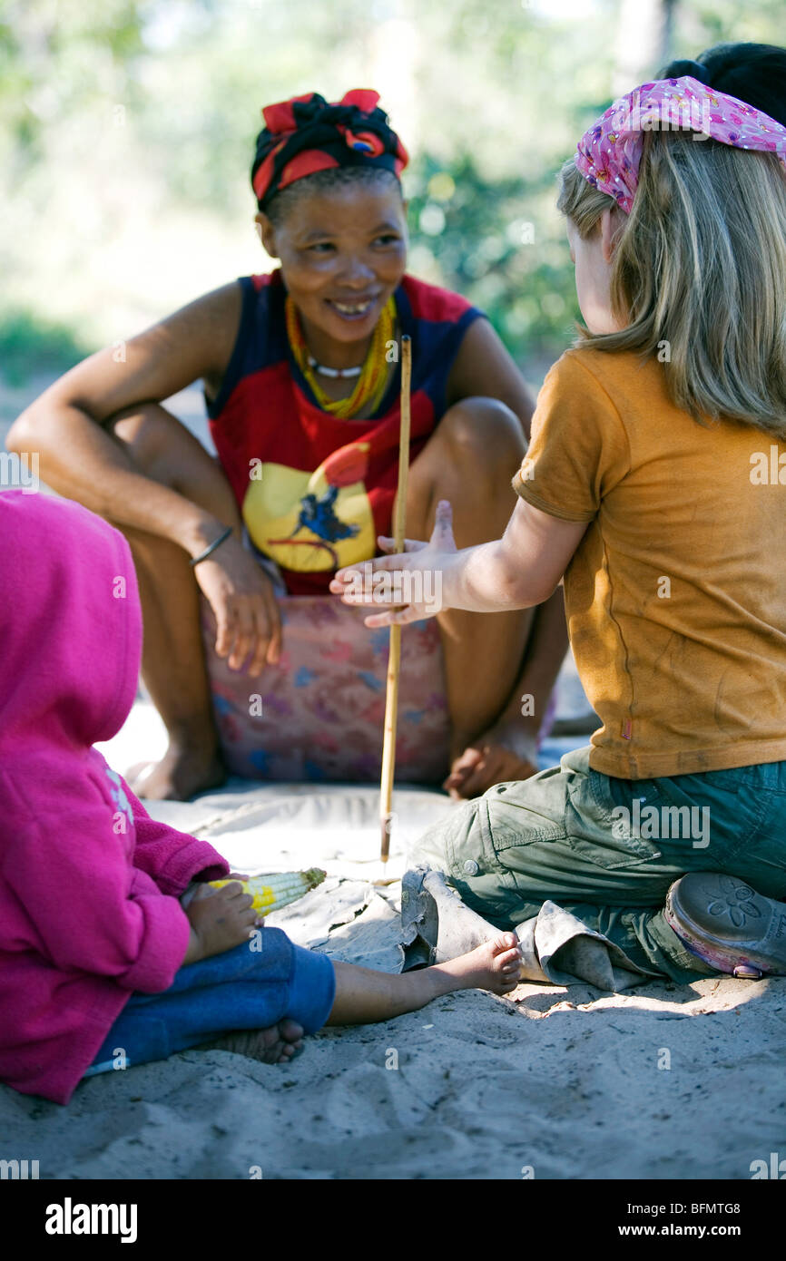 Nhoqma village, Bushmanland, Namibia. Ecotourism project, a young girl ...
