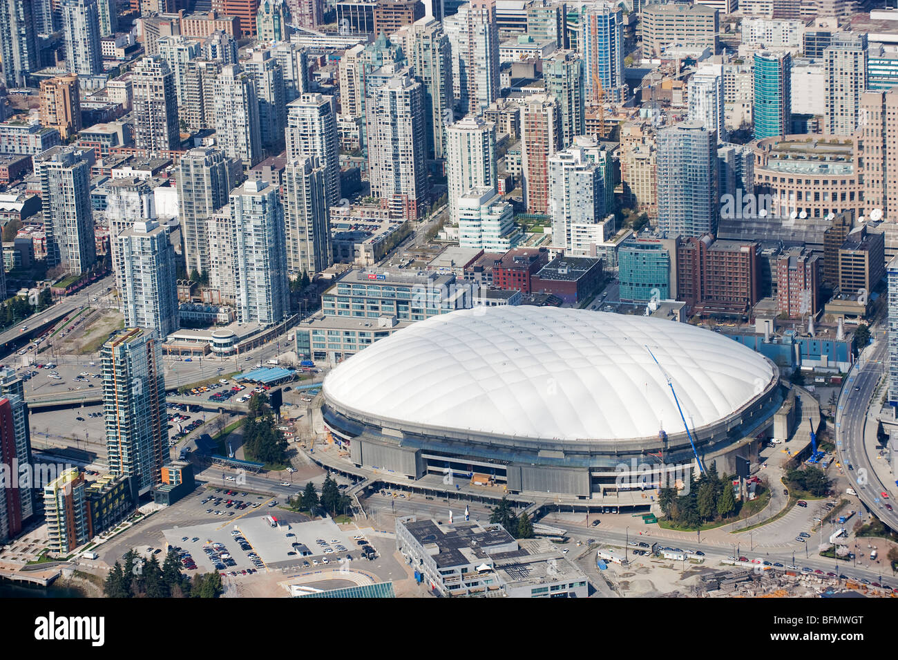 Canada, British Columbia, Vancouver, aerial view of BC Place Stadium ...