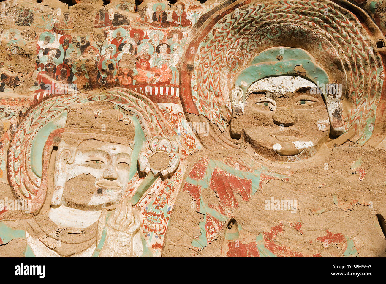 China, Gansu Province, Shuilian Dong Water Curtain Cave, Sakyamuni rock ...