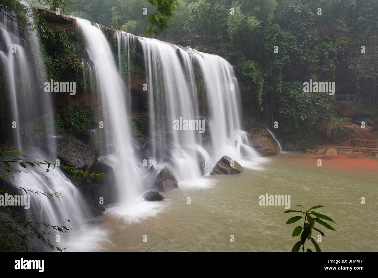China, Guizhou Province, Chishui, waterfall at Sidonggou Nature Reserve ...
