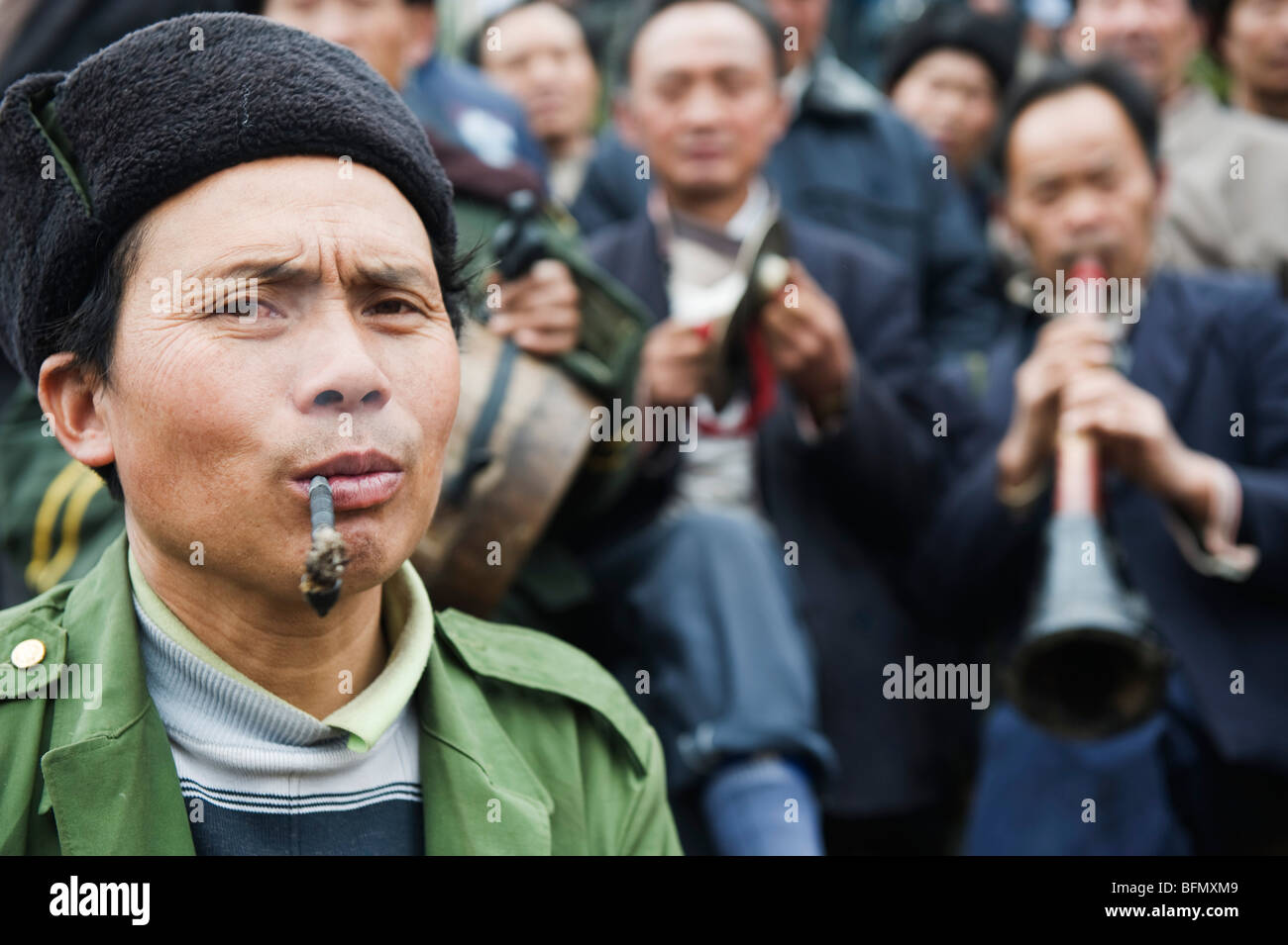 China, Guizhou Province, Sugao village, men celebrating at Long Horn ...