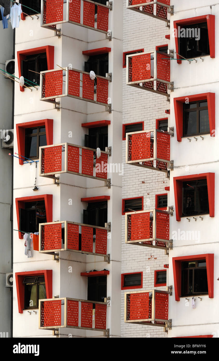 Contemporary Red Balconies & Window Patterns on Apartment Block ...