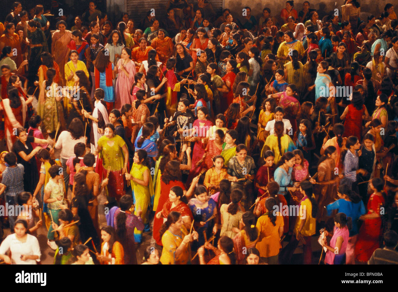 NMK 60849 : Aerial view of ladies dancing in Navaratri dandiyas garba ...