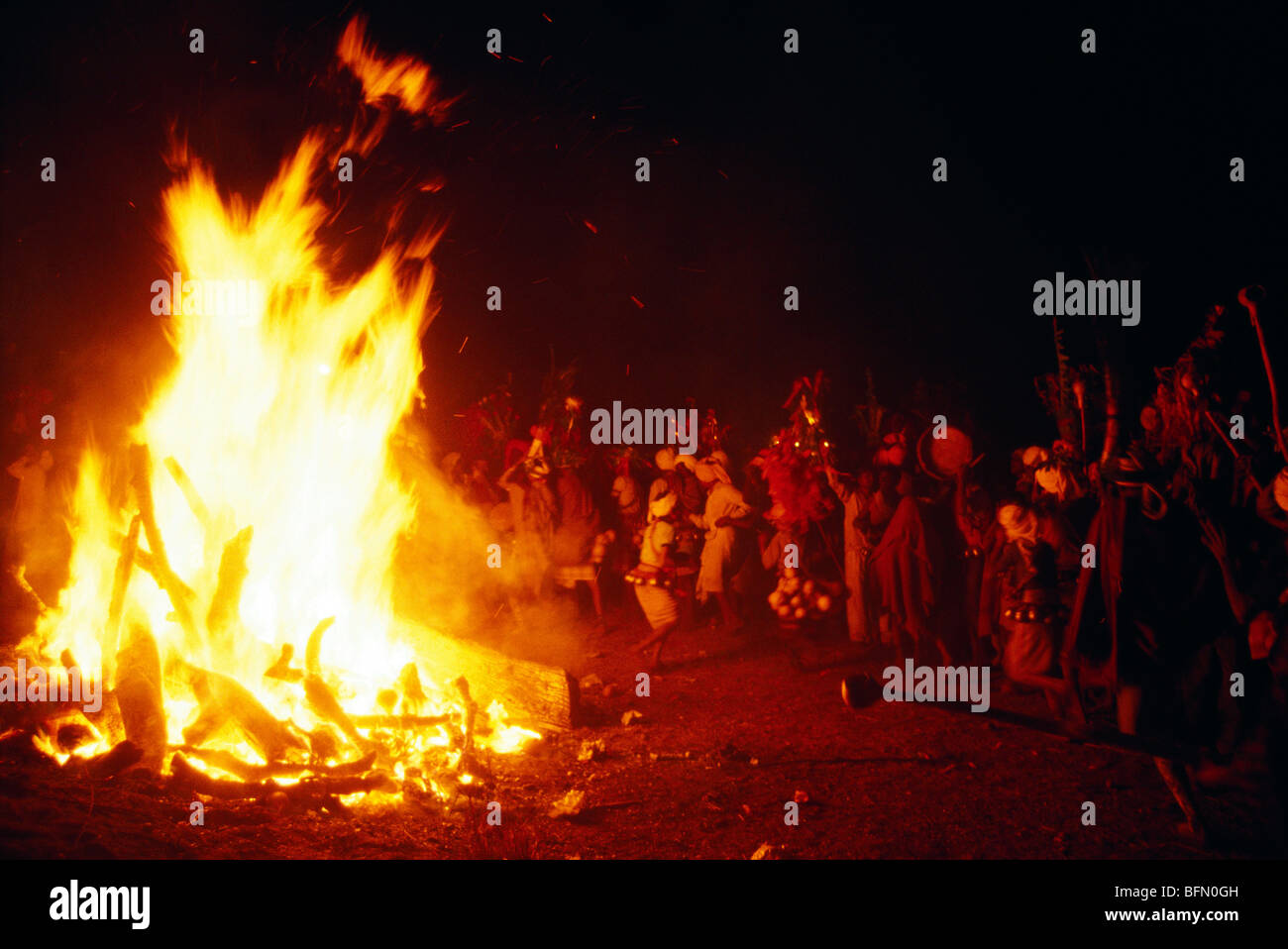 Holi festival fire ; Holika Dahan ; Kathi village ; Nandurbar ...