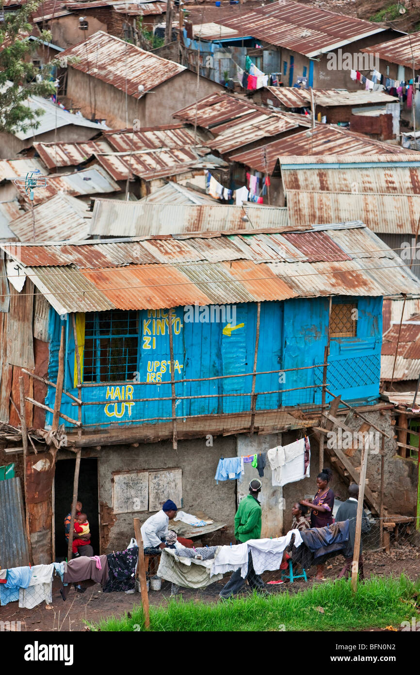 Kenya, Nairobi. A hairdressing salon at Kibera, one of Nairobi s ...