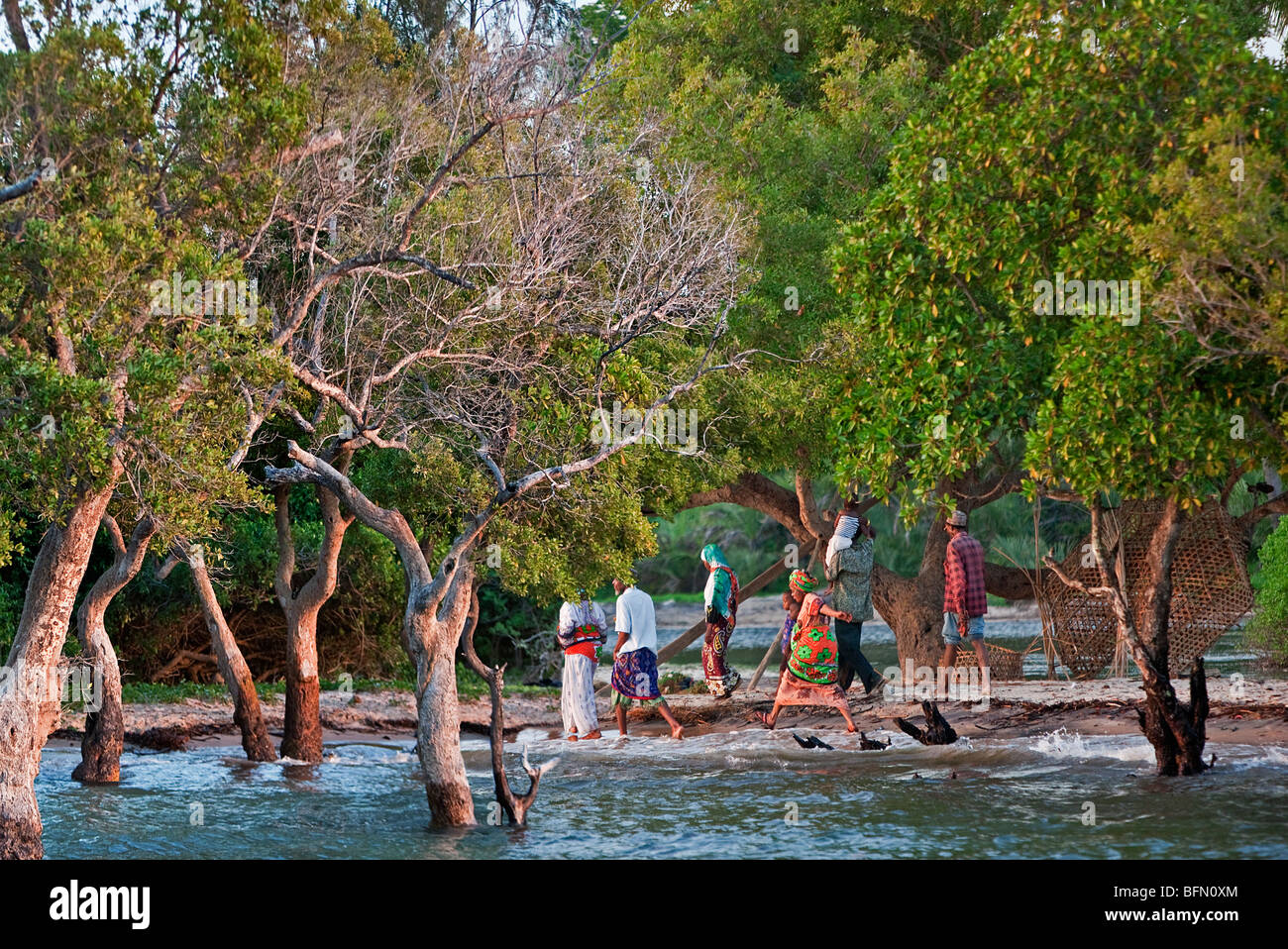 Kenya, Funzi Island. In the late afternoon, Island residents, make ...