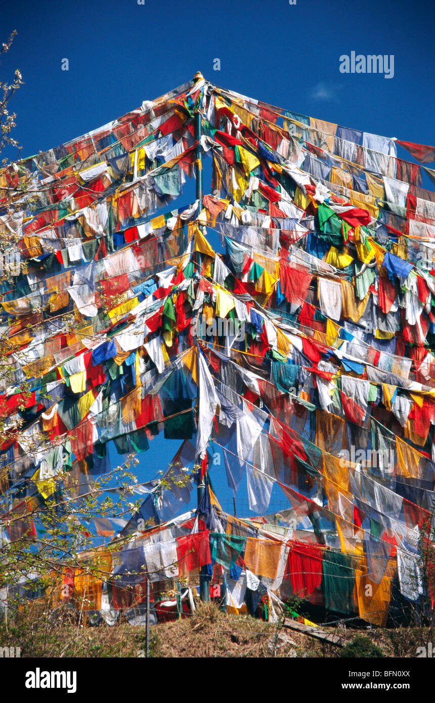 Buddhist prayer flags ; Dharamshala ; Kangra ; Himachal Pradesh ; India ...