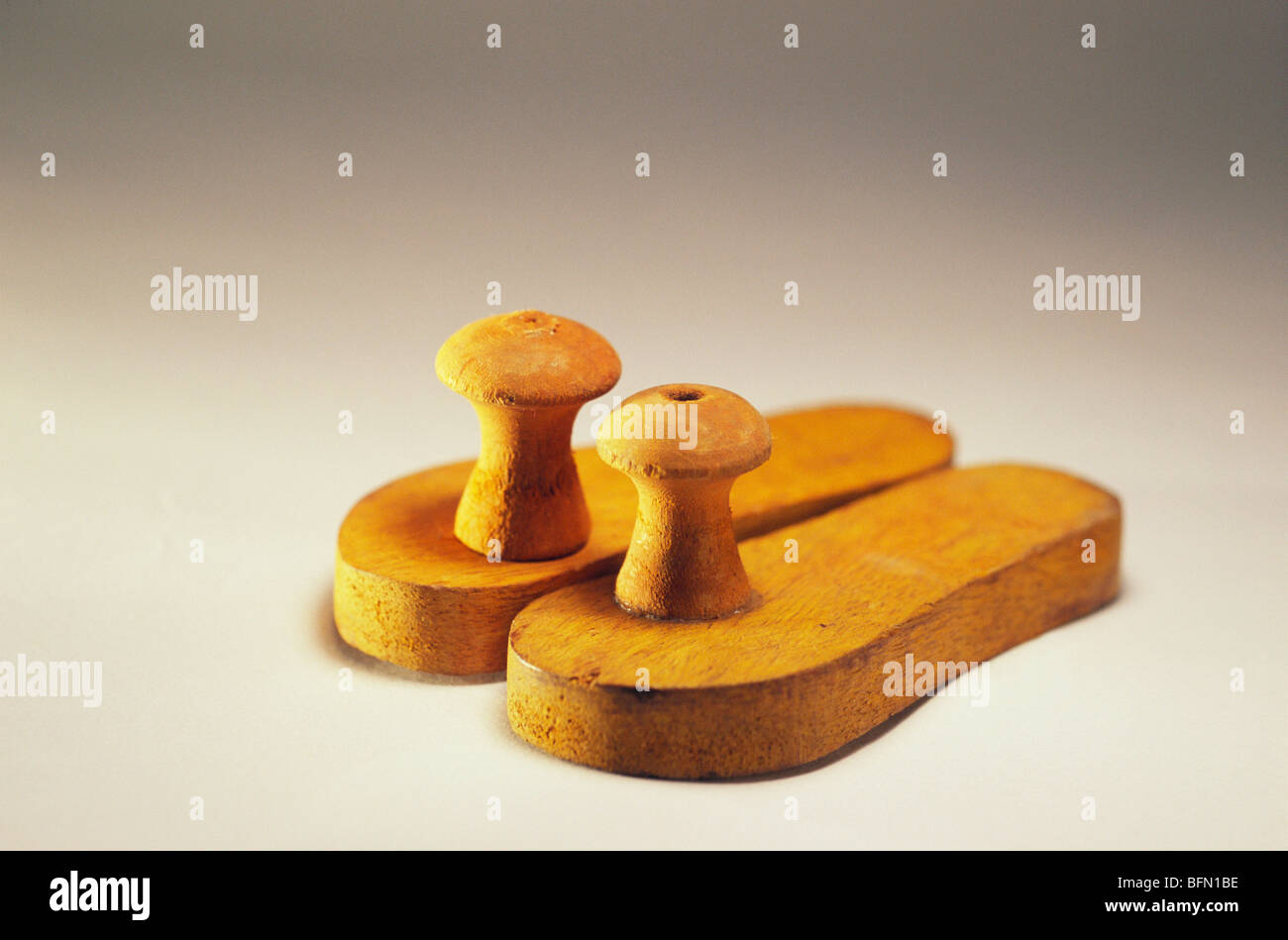 Wooden footwear ; khadau ; used by Hindu saints ; India ; asia Stock ...