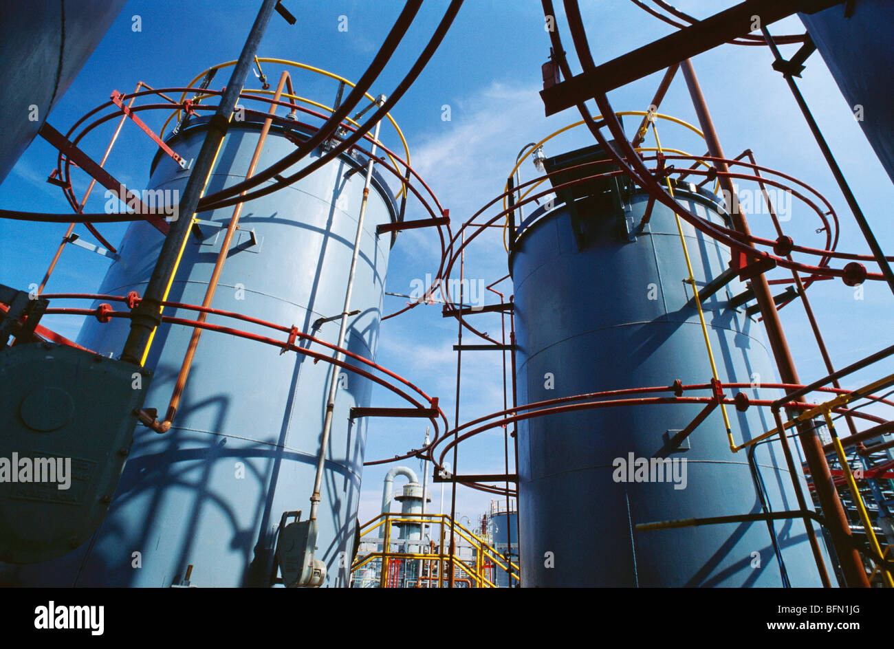 Storage tanks in Chemical factory ; India ; asia Stock Photo - Alamy
