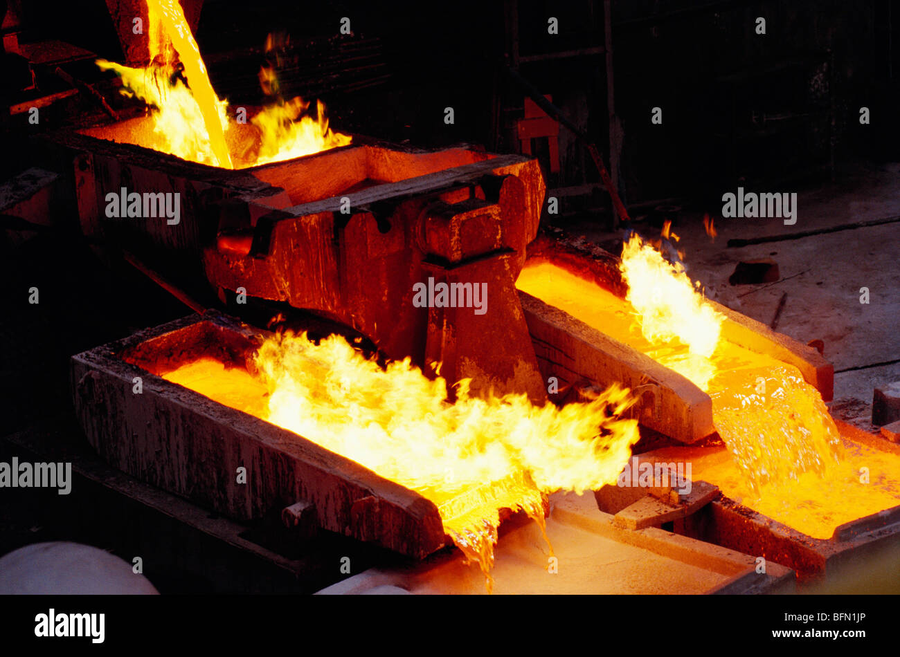 Liquid copper metal pouring into casts ; India ; asia Stock Photo - Alamy