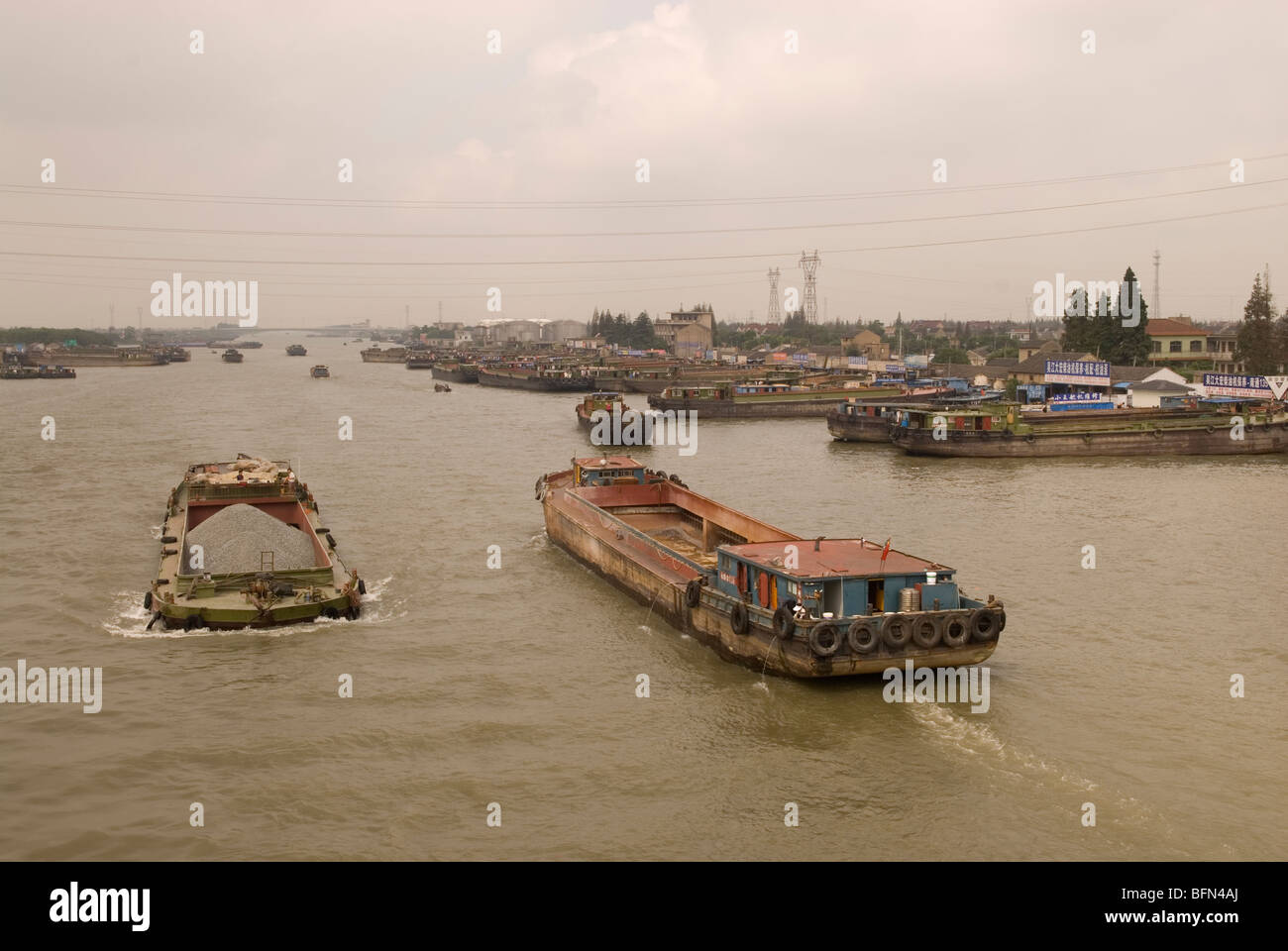 Water transport on a waterway in Jiangsu province. China Stock Photo ...