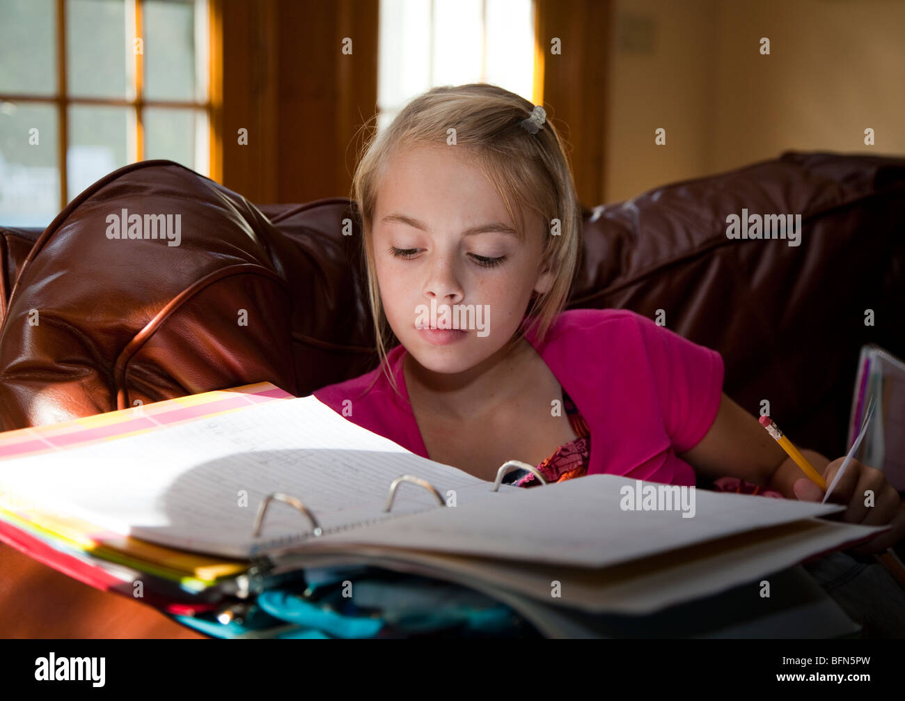 Young girl doing her homework Stock Photo - Alamy