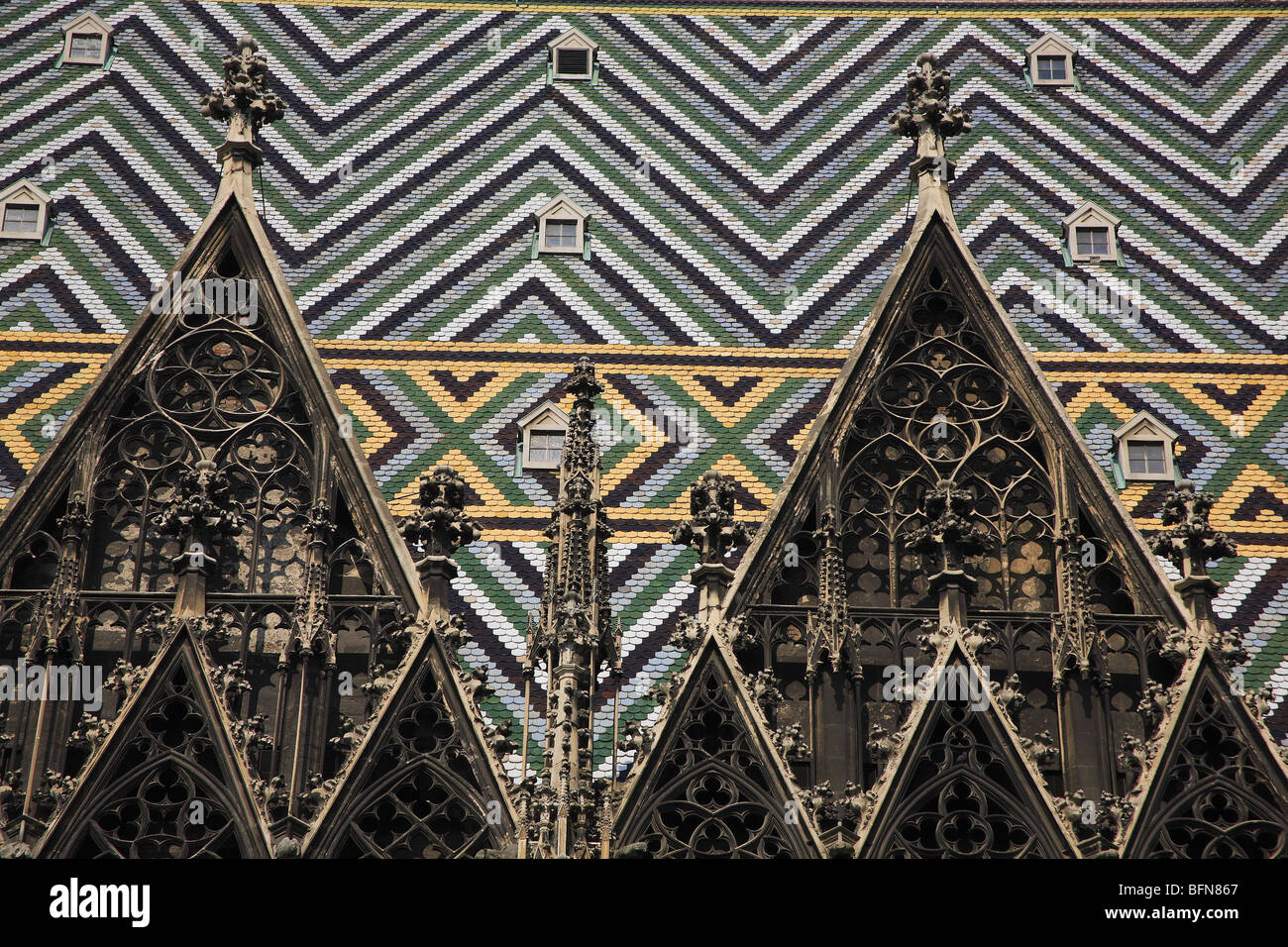 Detail of the roof and windows of the St Stephen's Cathedral (the ...