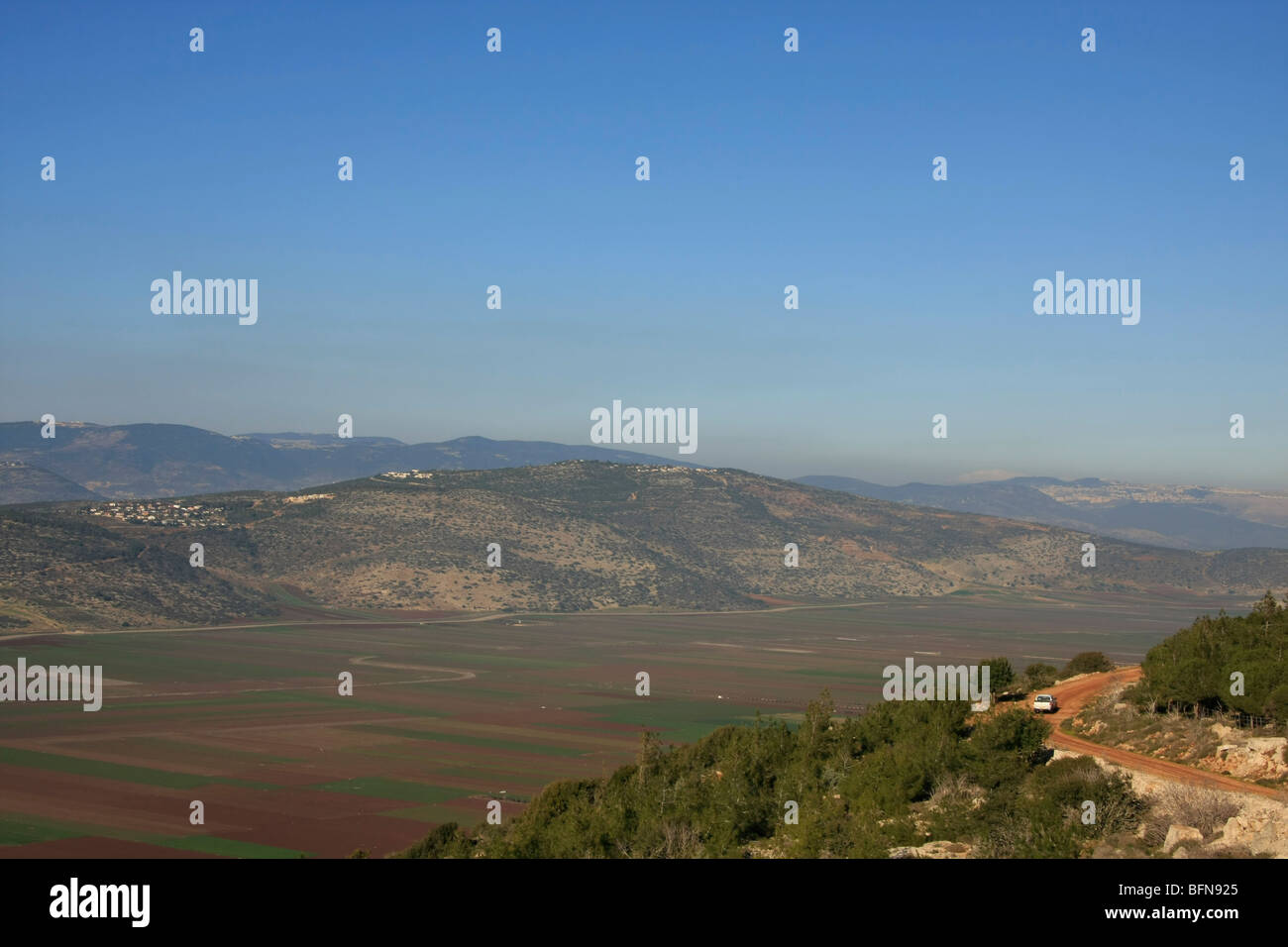 Israel, Lower Galilee. Turan scenic road overlooking Beit Netofa valley ...