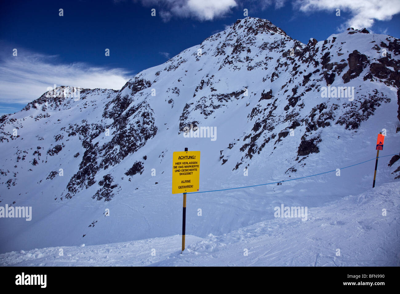 Danger sign marking an off piste area on Rendl, in the Ausrian ski ...
