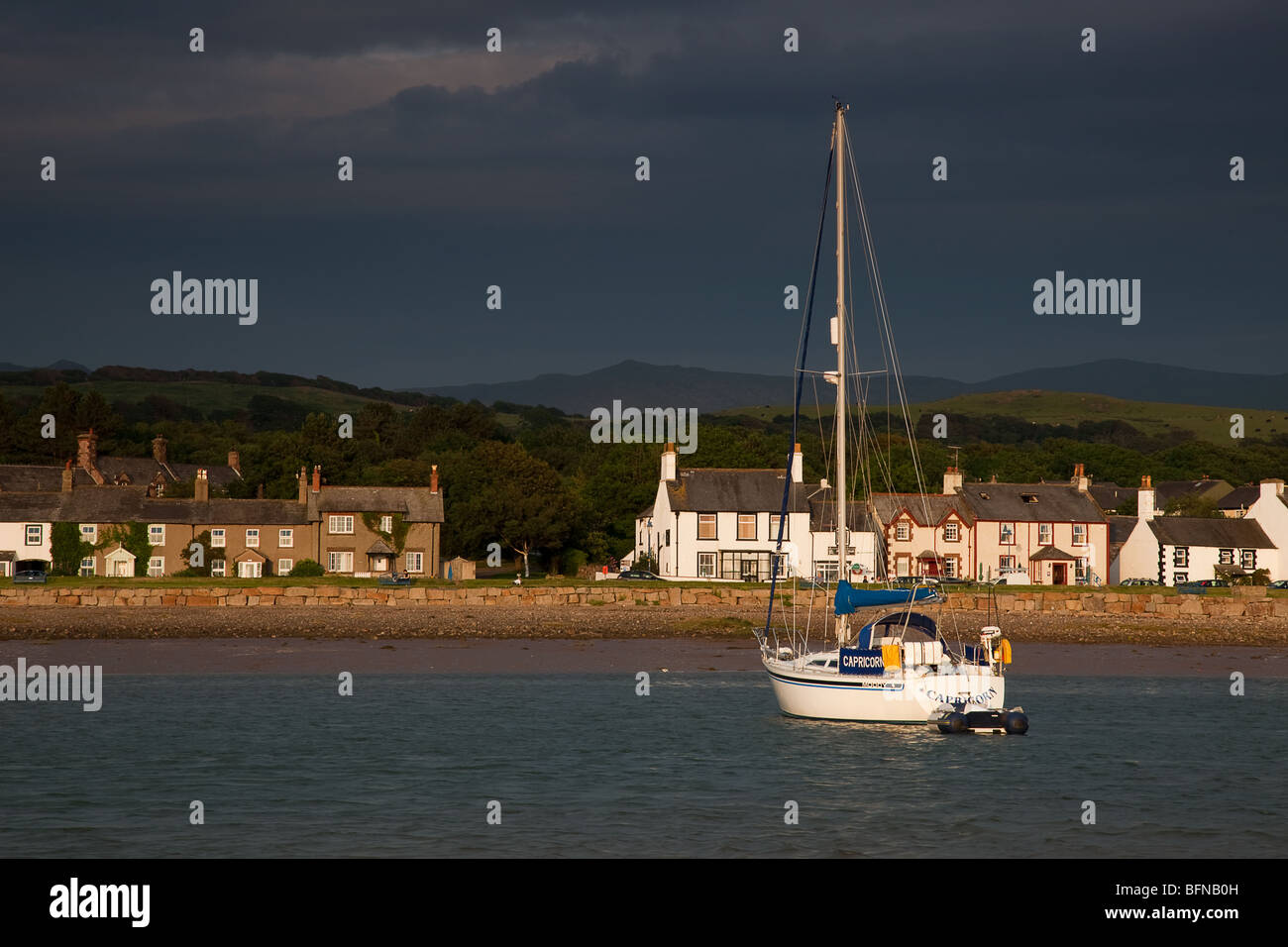 Yacht moored in estuary at Ravenglass Stock Photo - Alamy
