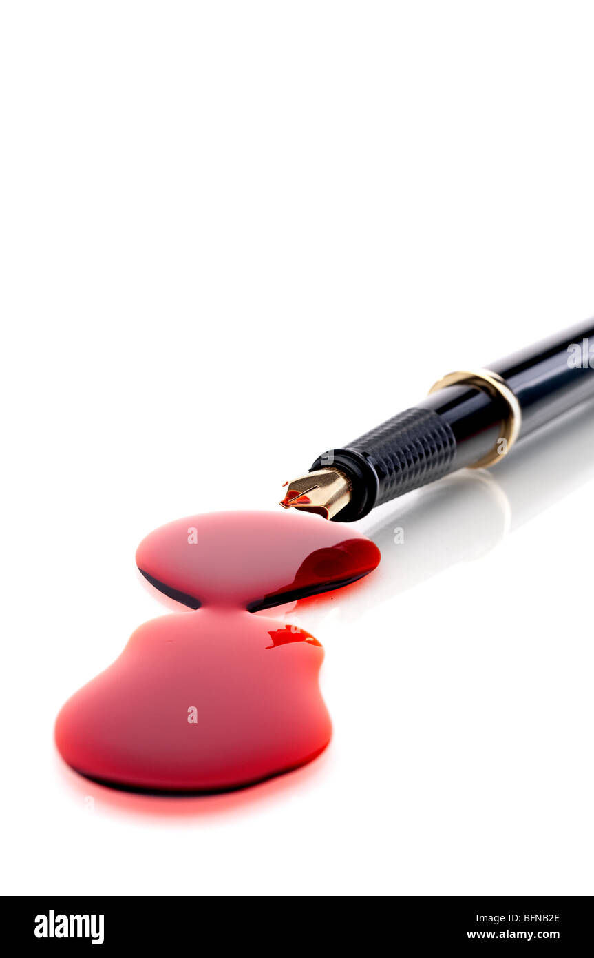 Close up of a pen and blood "sign your name in blood Stock Photo - Alamy
