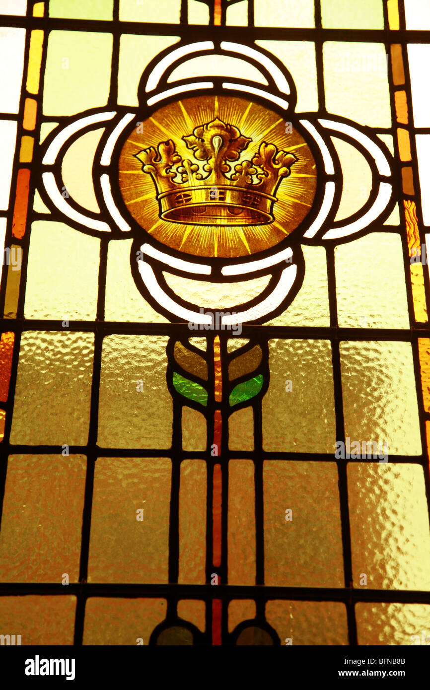 Church Stain Glass Window depicting the crown of Jesus Christ Stock ...