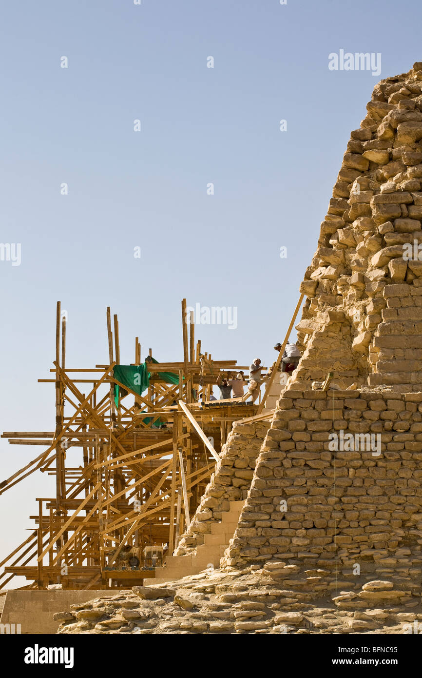 Restoration work at the Step Pyramid of Pharaoh Djoser at Sakkara, near ...