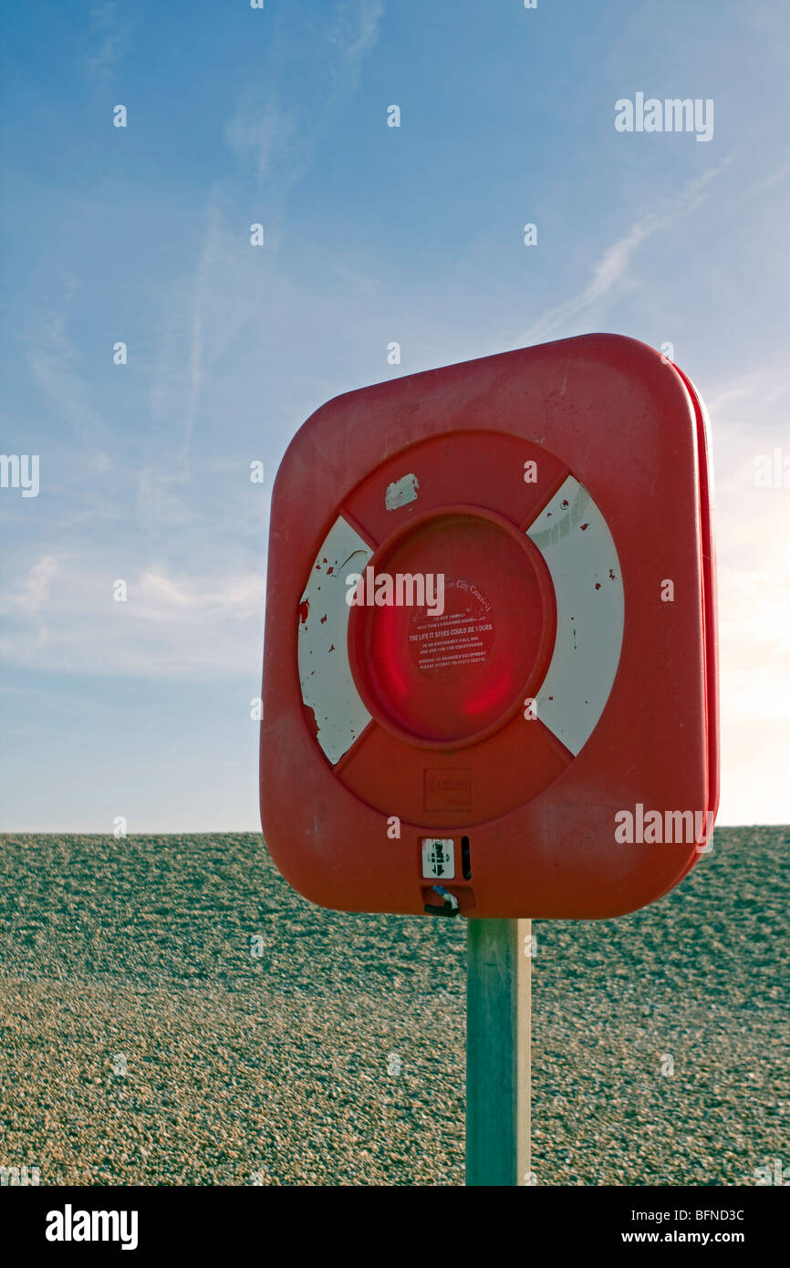 Life saver ring box on Brighton beach Stock Photo - Alamy
